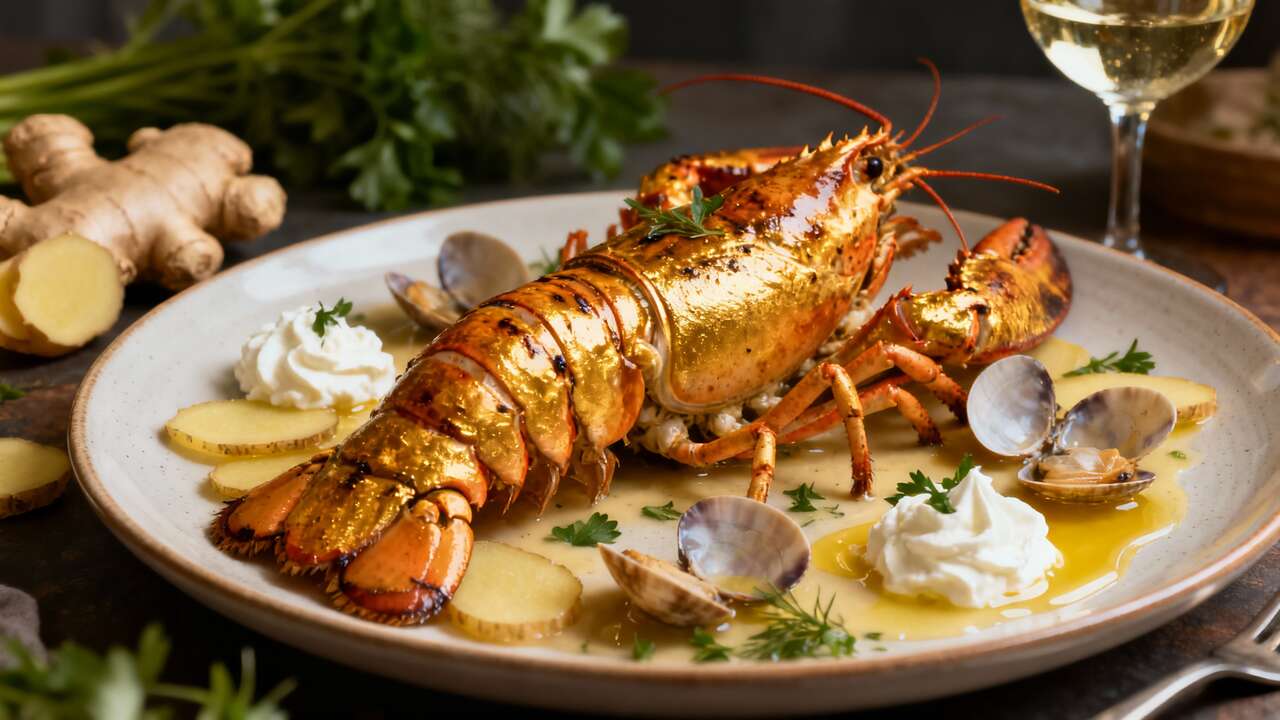 Langouste grillée au four : recette sauce coquillages gingembre