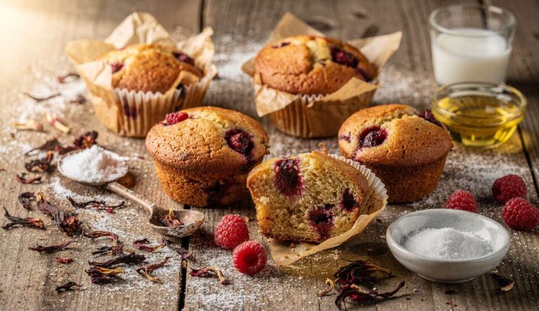 Recette de muffins à l'hibiscus et aux framboises