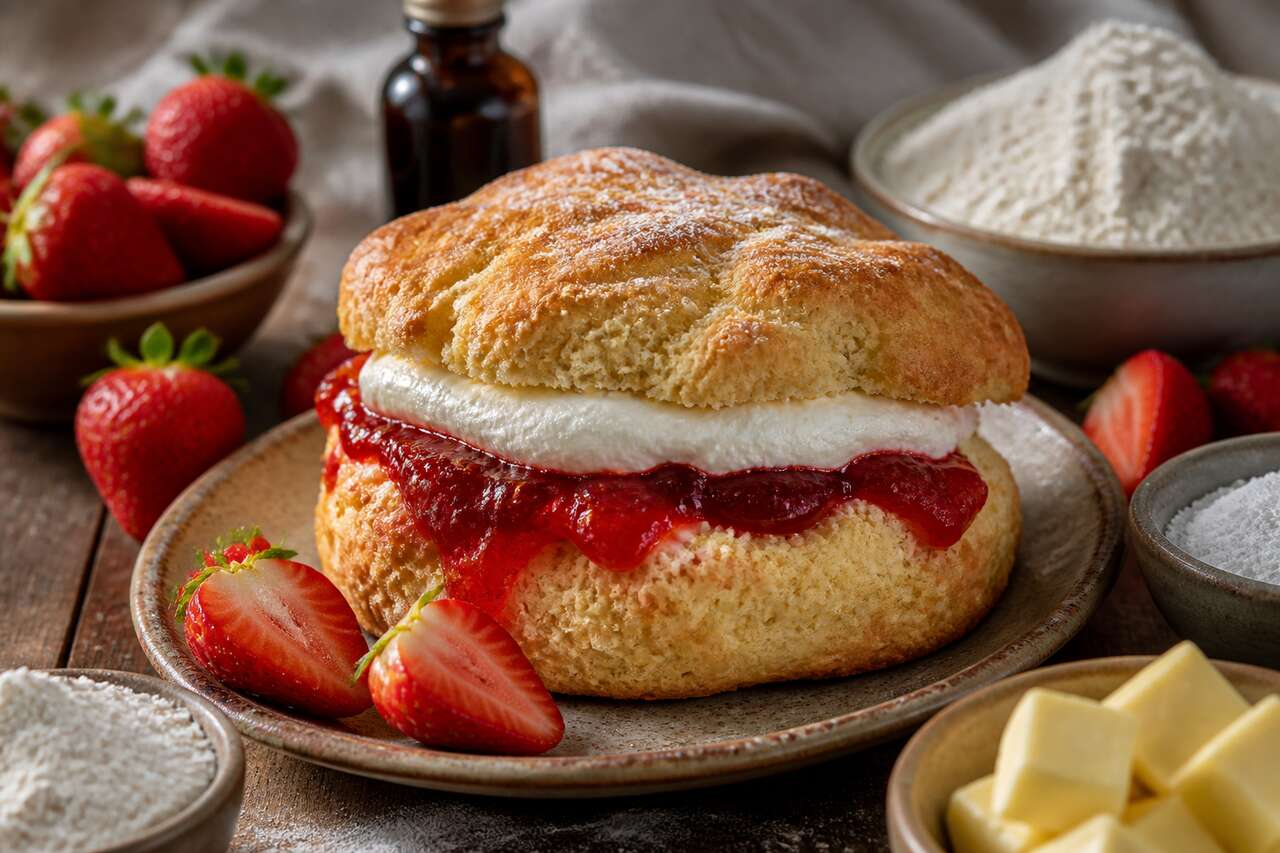 Recette du scone géant aux fraises et à la crème